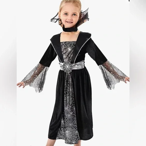 Costumes | Vampire Costumedark Vampire Spider Web Long Dress For Girls ...